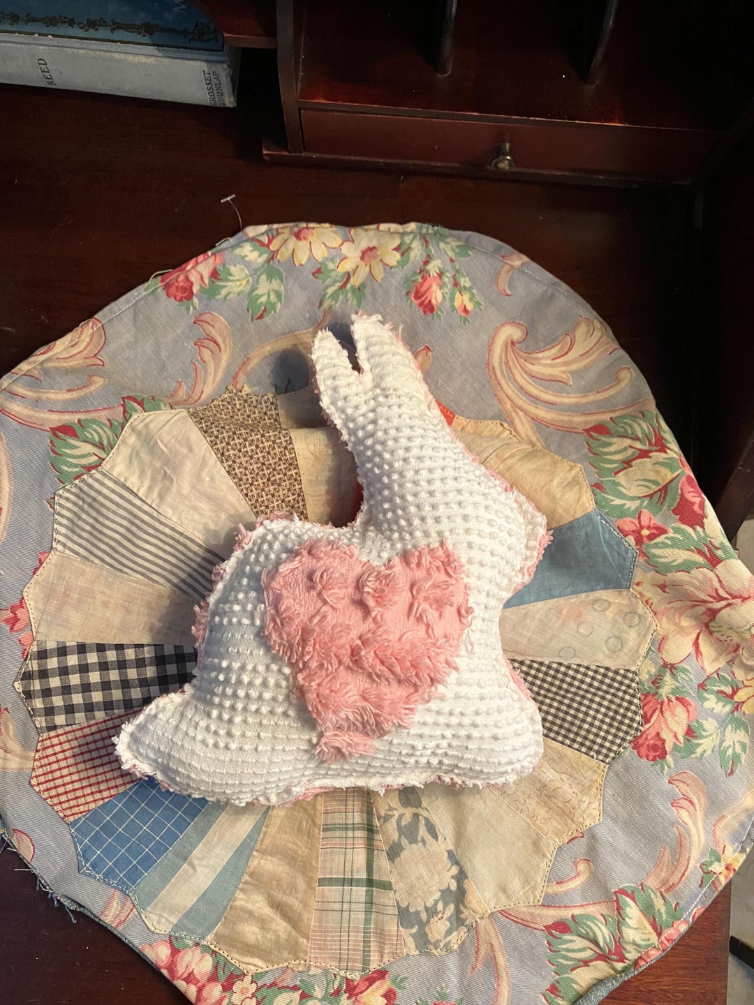 10" PINK Chenille REVERSIBLE Rabbit Sweet White and Pink Primitive ...