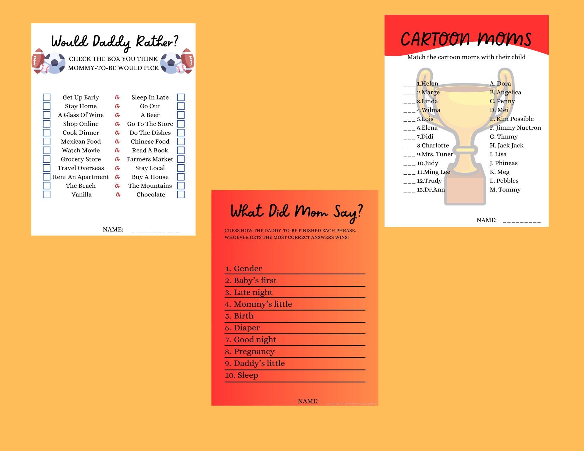 Sports Themed Games, Signs and Raffles, Basketball, Baseball, Football ...