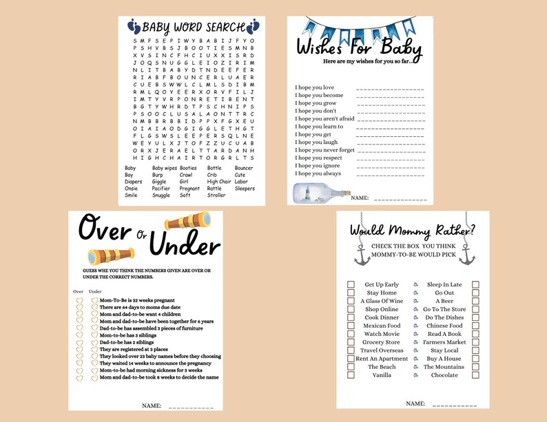 Nautical/sailor Themed Baby Shower Games, Signs and Raffles, Printable ...