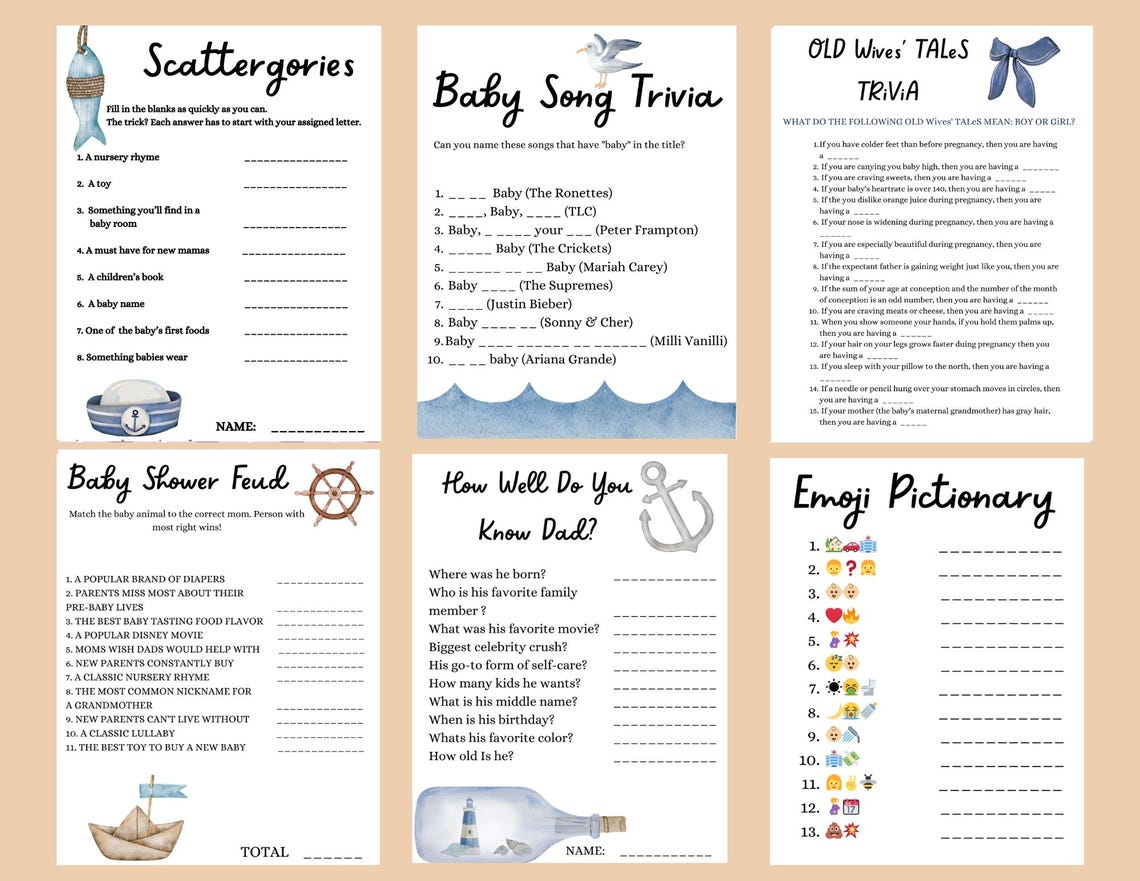 Nautical/sailor Themed Baby Shower Games, Signs and Raffles, Printable ...