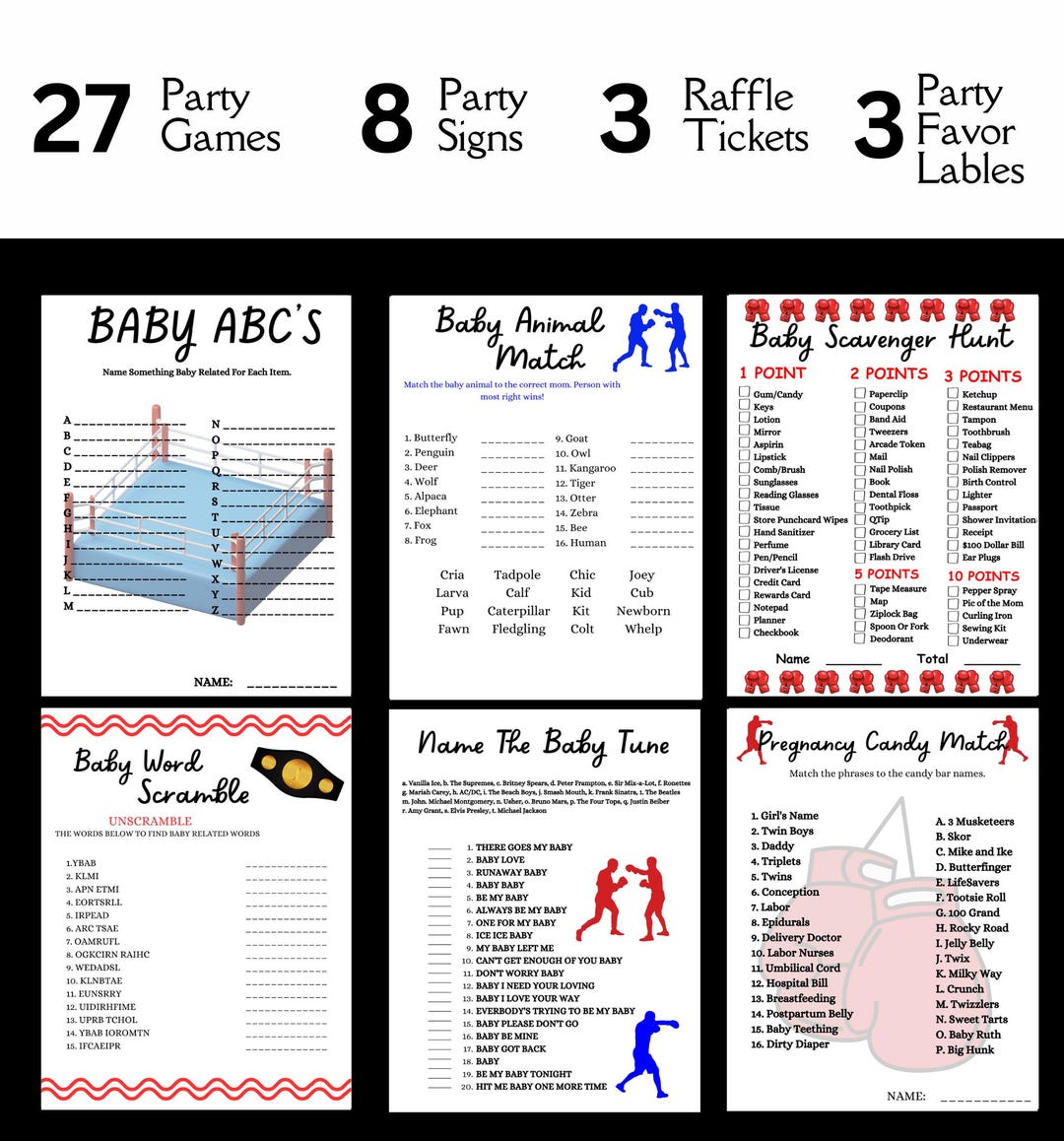 A Little Champ is on the Way/ Boxing Theme Baby Shower Games, Signs ...