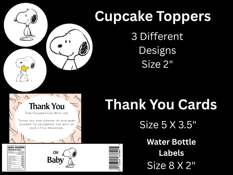 Snoopy Theme Baby Shower Games, Signs, Raffles and Favors, Printable ...