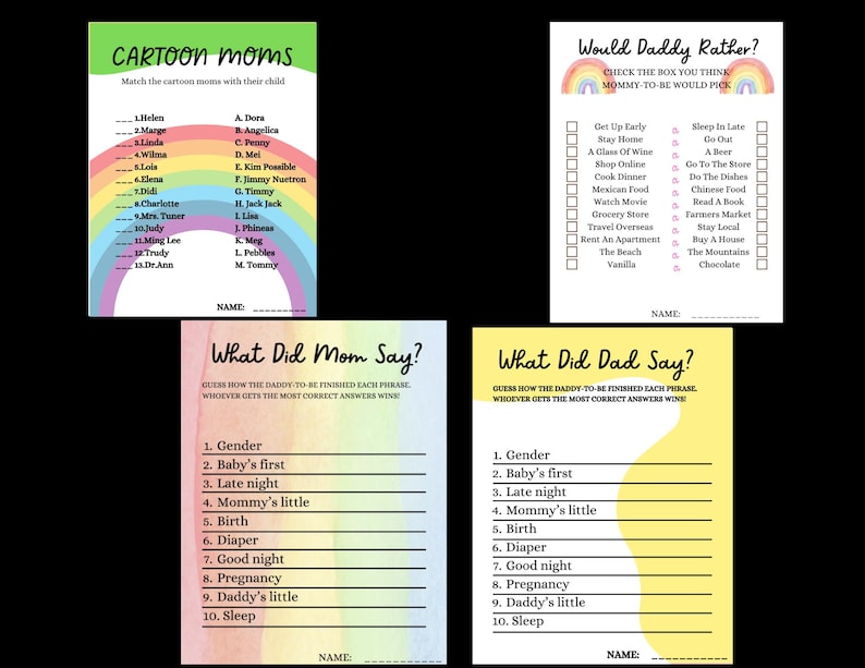 Rainbow Themed Baby Shower Games, Signs and Raffles, Rainbow Baby ...