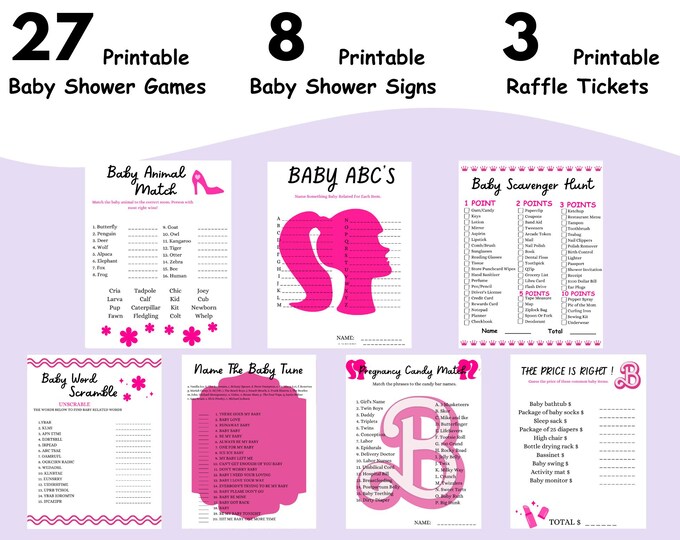 Editable Pink Baby Shower Games With Answer Keys Come on Baby baby Girl ...