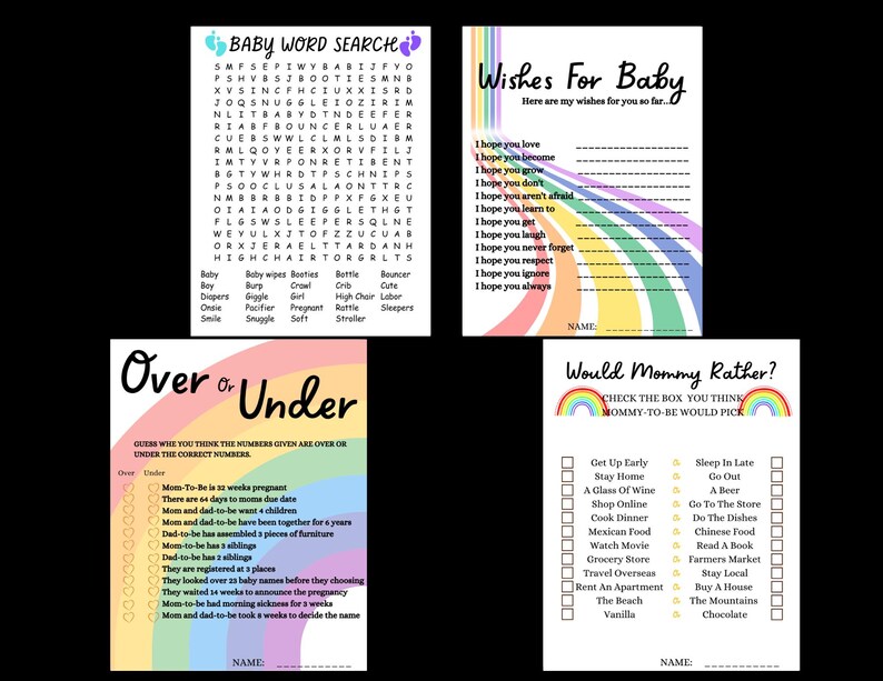 Rainbow Themed Baby Shower Games, Signs and Raffles, Rainbow Baby ...
