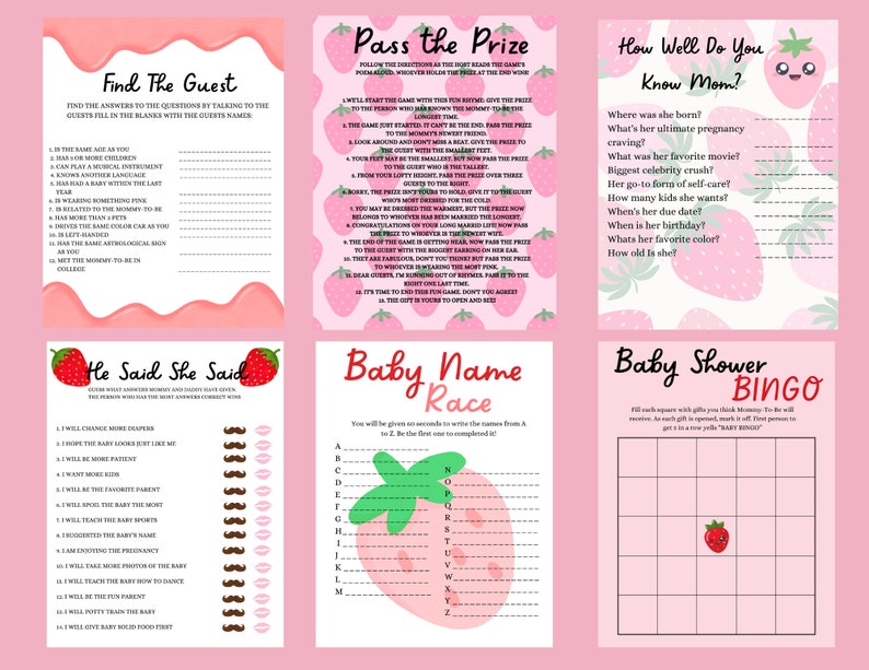 Strawberry Baby Shower Games, Strawberry Themed Games, A Berry Sweet ...
