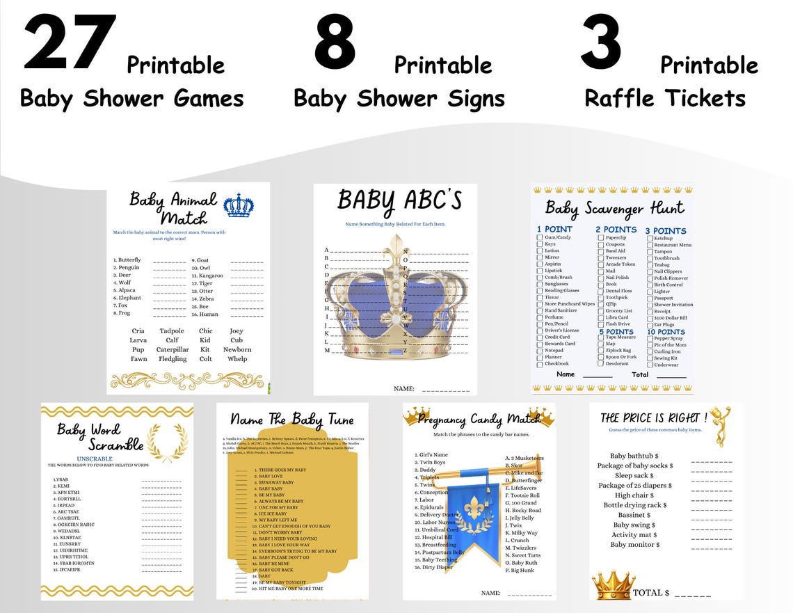 Prince/royal Theme Baby Shower Games, Signs and Raffles, Printable ...