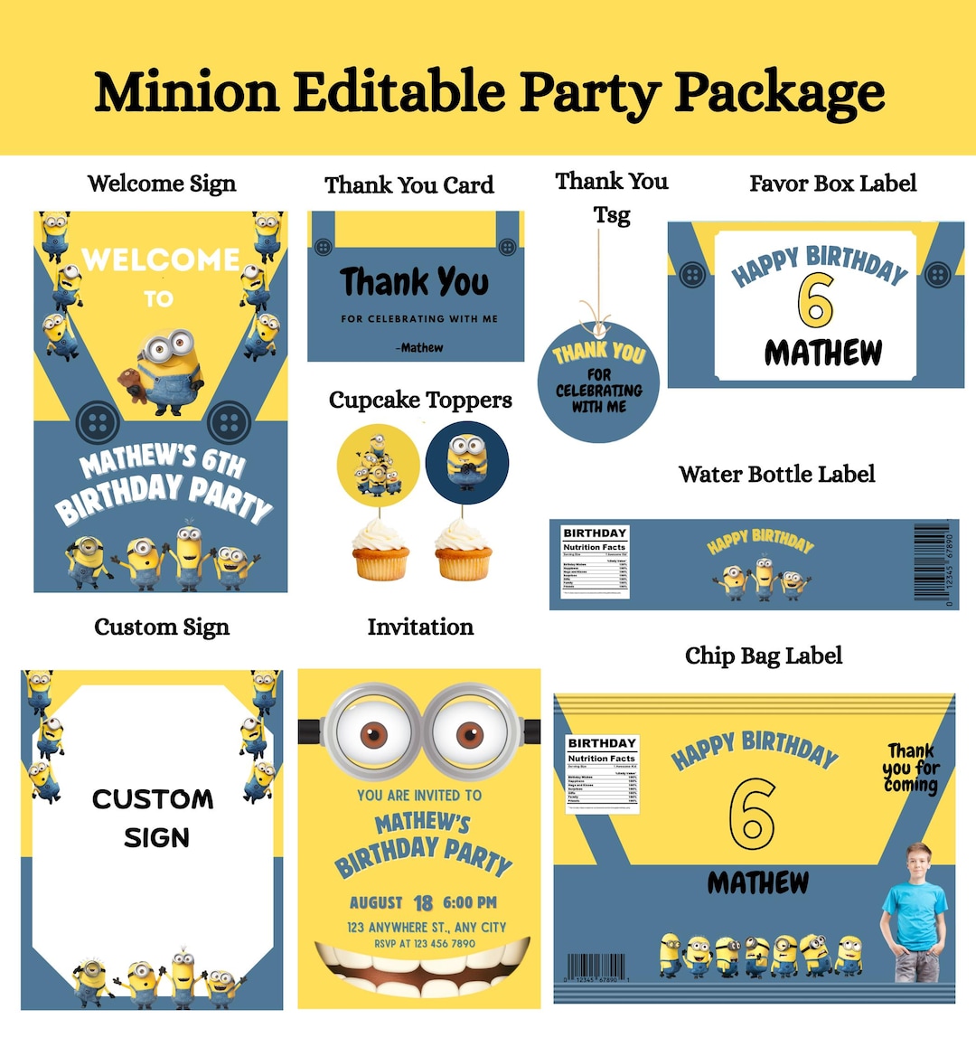 Minions Editable Birthday Party Favors, Signs and Labels, Printable ...
