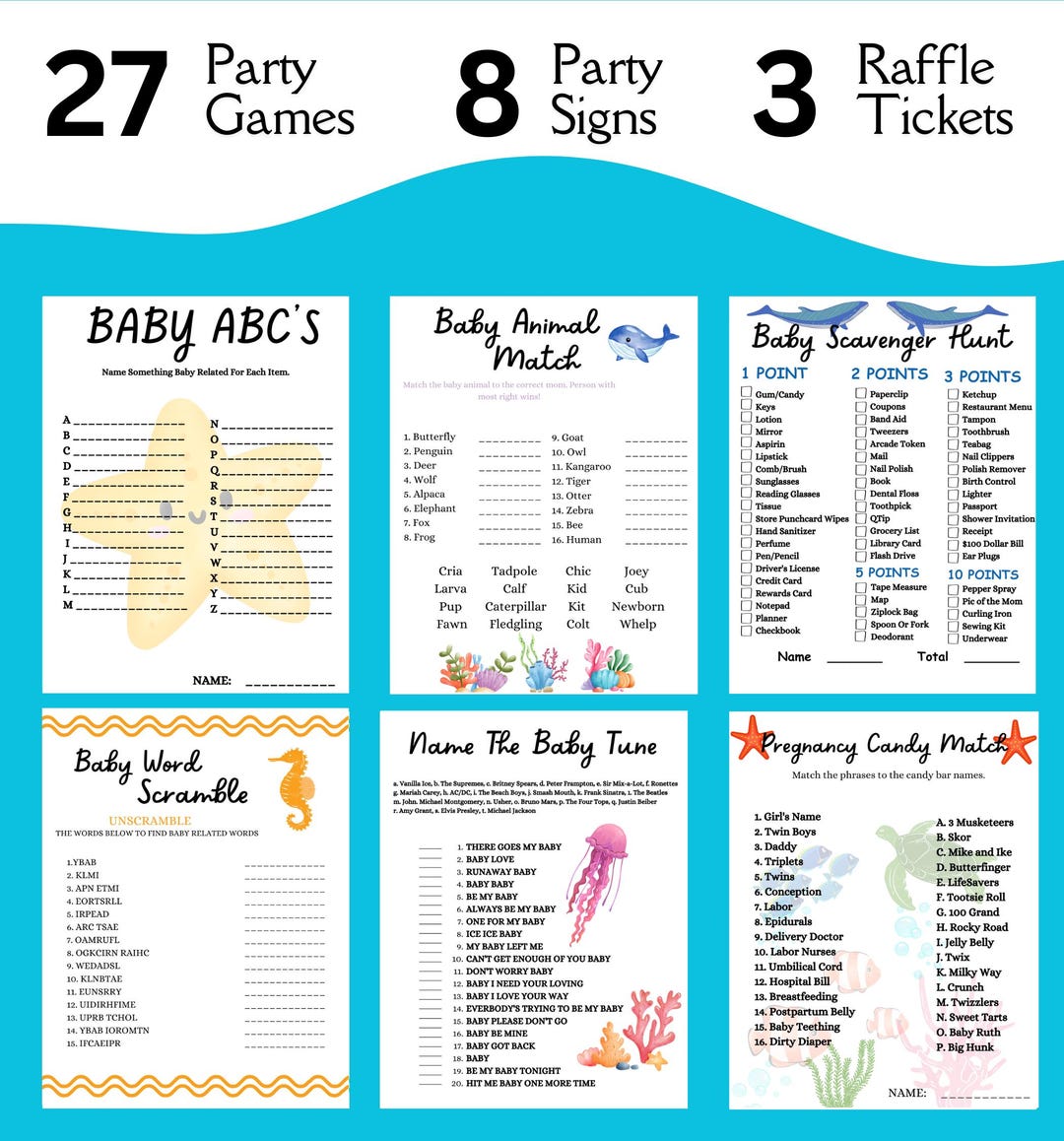 Under Water/under the Sea Theme Baby Shower Games, Signs and Raffles ...
