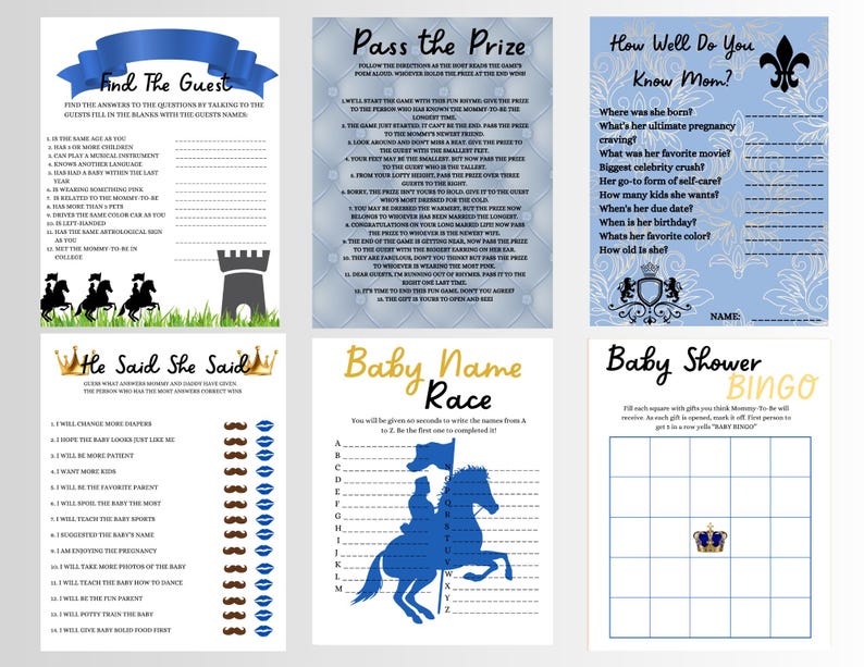 Prince/royal Theme Baby Shower Games, Signs and Raffles, Printable ...
