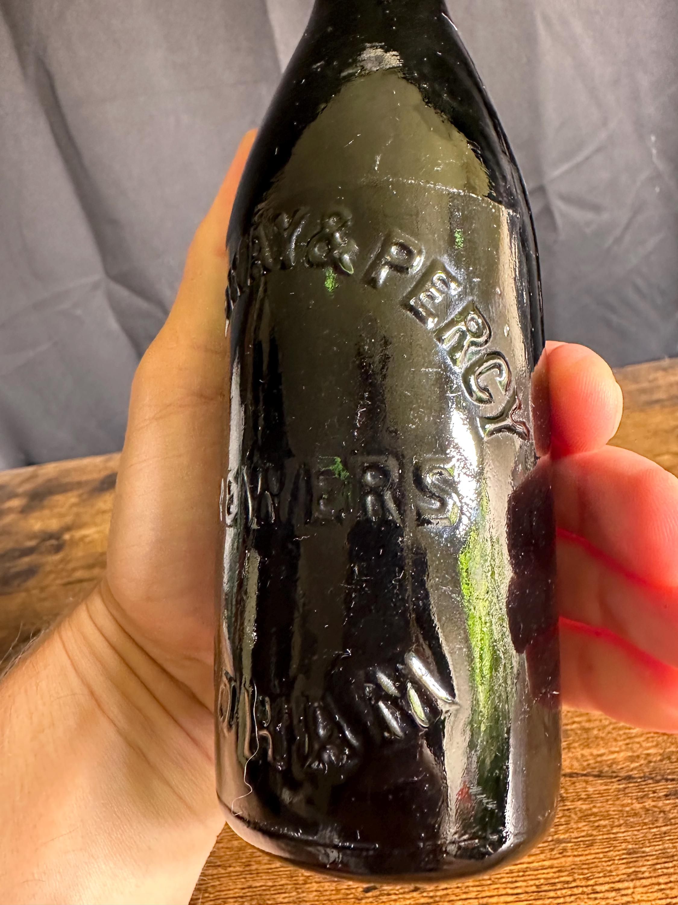 Antique Mid-1800s Glass Bottle – Black/green Glass – Treadway & Perry ...