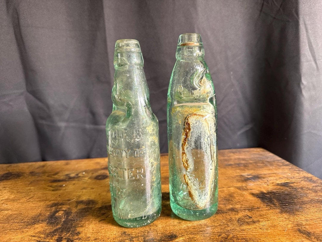Pair of Antique Codd-neck Soda Bottles W/ Marbles – Mid-1800s Vintage ...