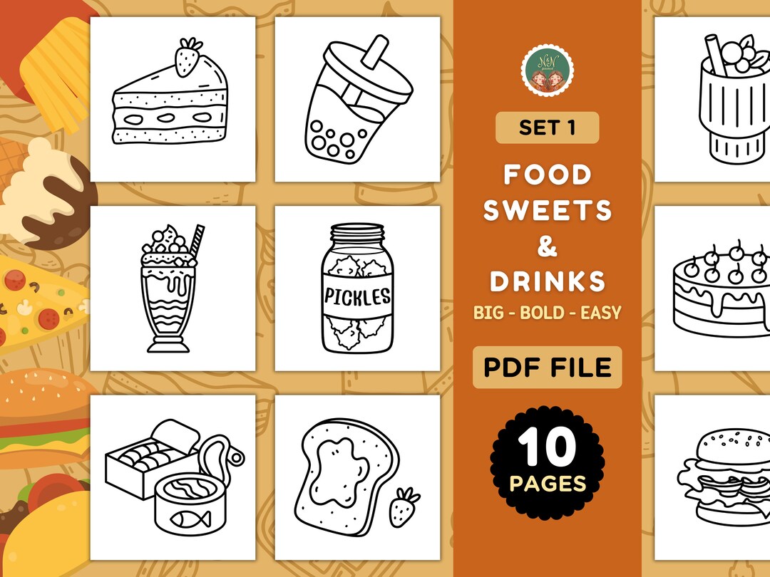 Food Sweets & Drinks Coloring Pages Set 1 Instant Digital Download PDF ...
