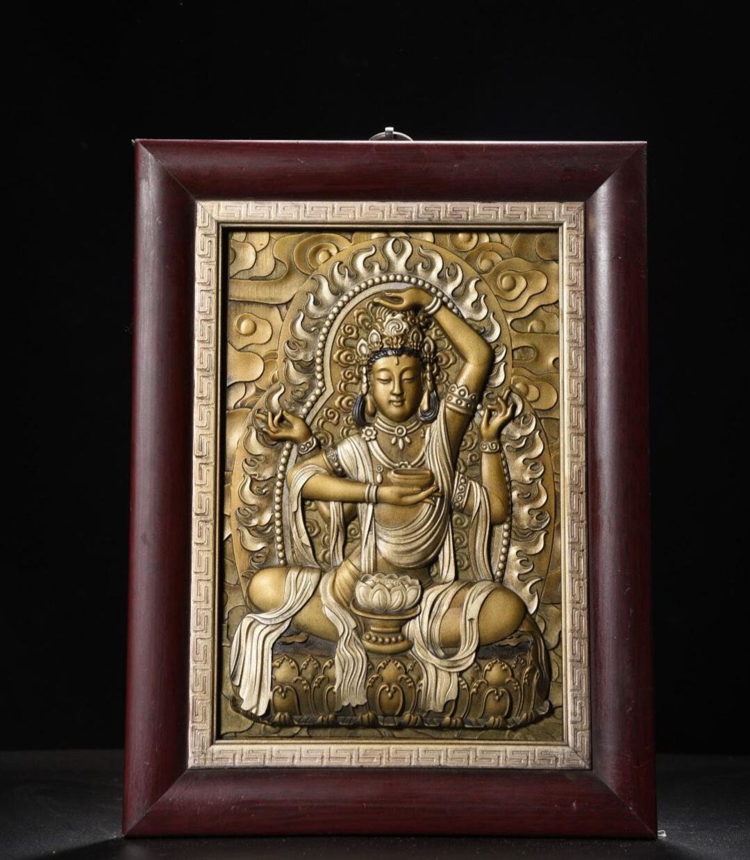 Antique Tibetan Copper Avalokiteshvara Thangka Plaque - Sandalwood ...