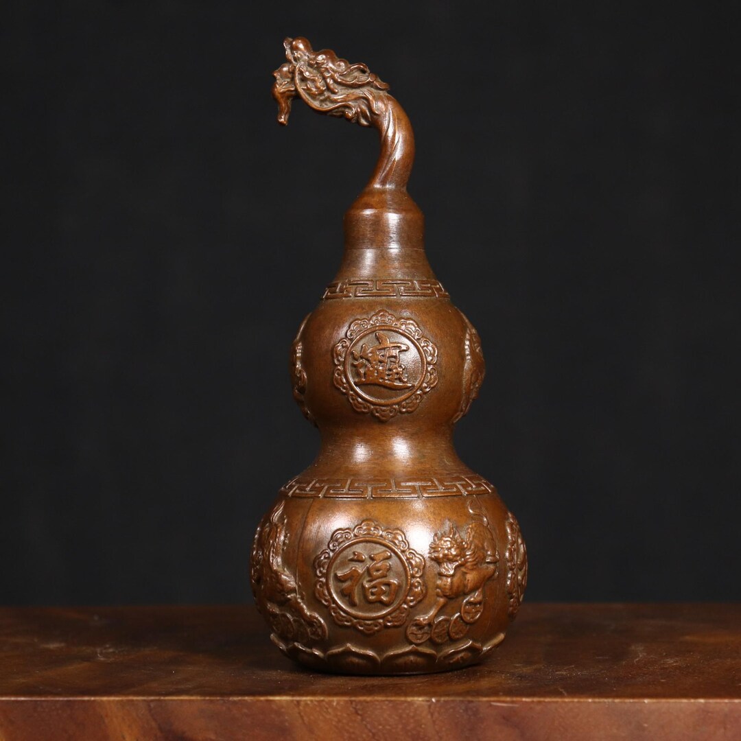 Feng Shui Copper Gourd: Eight Trigrams & Dragon Carvings - Etsy
