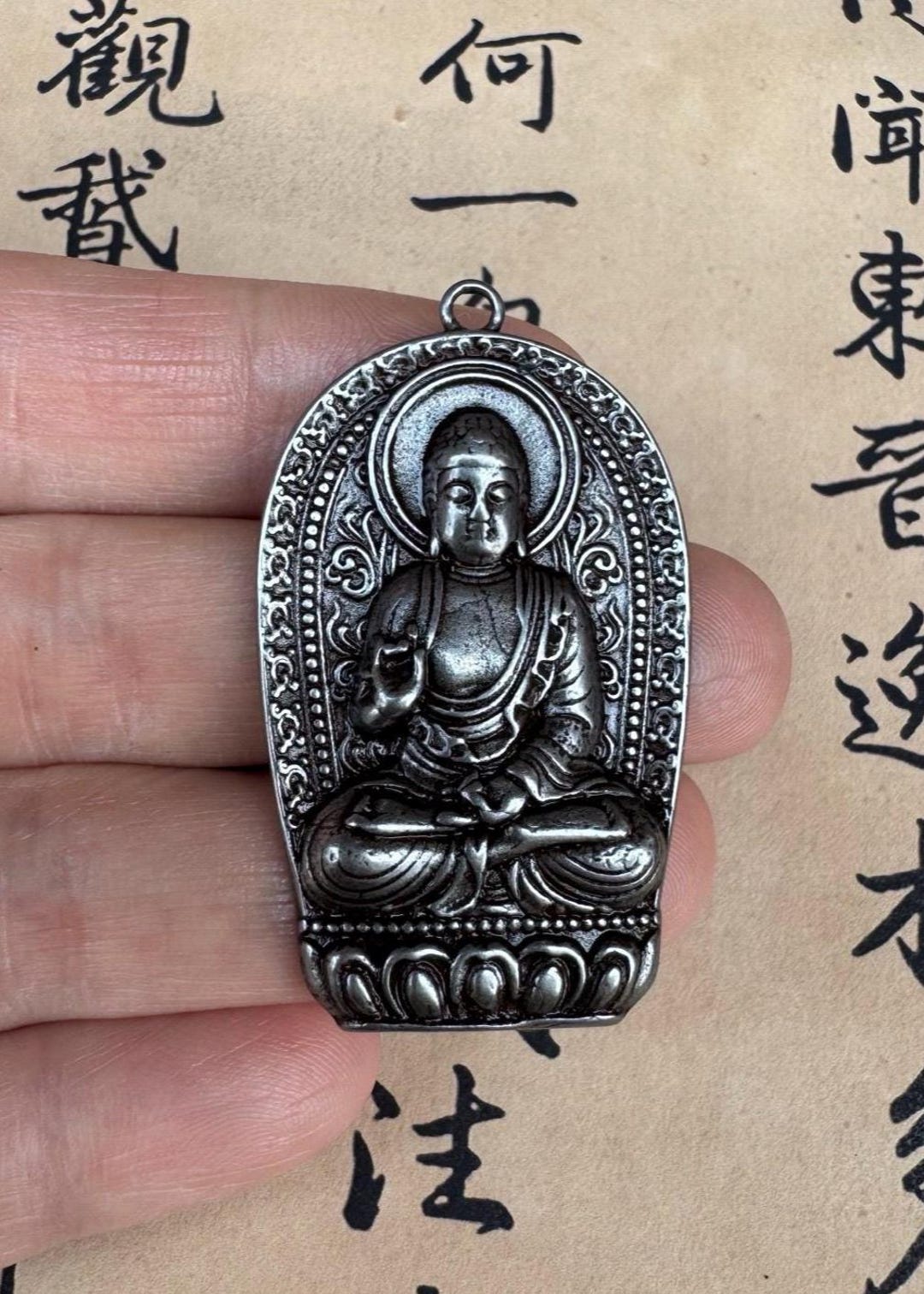 Antique Tibetan Buddhist Meteorite Pendant, Shakyamuni Buddha Amulet, Sacred Protection Talisman ...