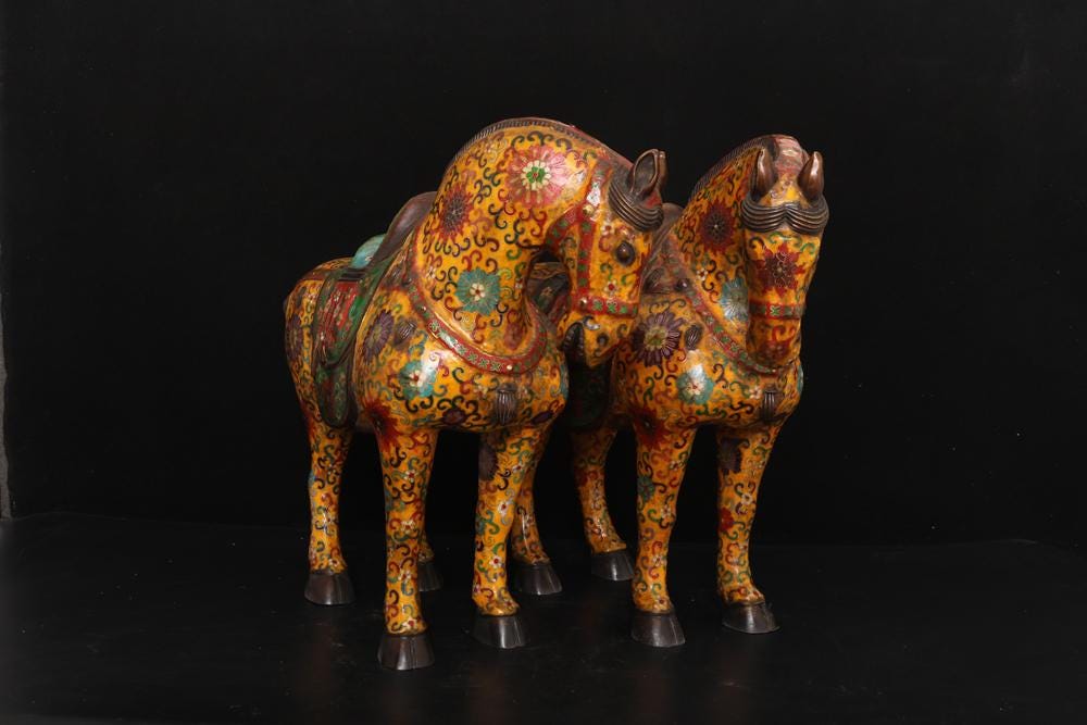 Antique Chinese Cloisonné Tang Horses: Enamel Copper Feng Shui ...