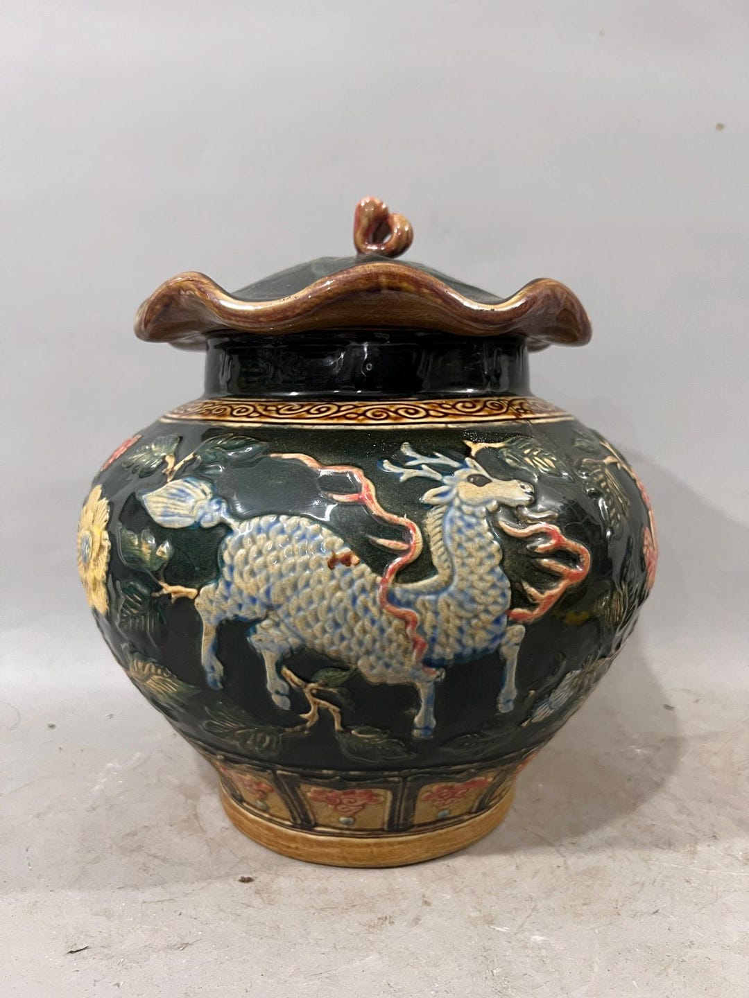 10.2"china Antique Qing Dynasty Qinglong Famille Rose Kirin Pattern ...