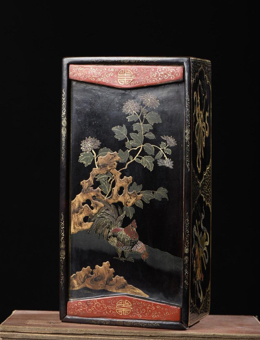 Antique Chinese Lacquer Drawer Box: Hand-painted Rooster Motif - Etsy