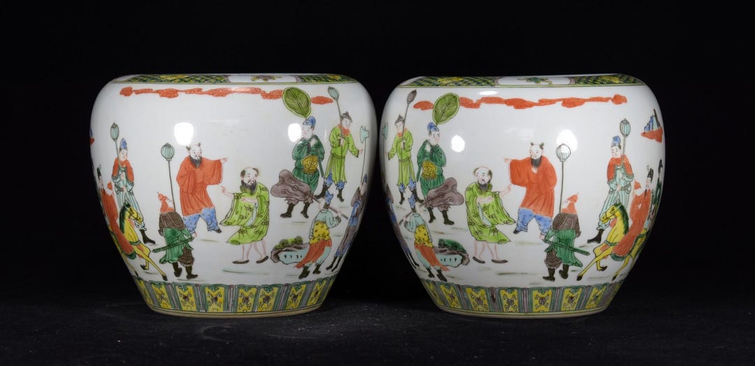 Chinese Antique Qing Dynasty Kangxi Five-color 'zou Ma Shang Ren ...