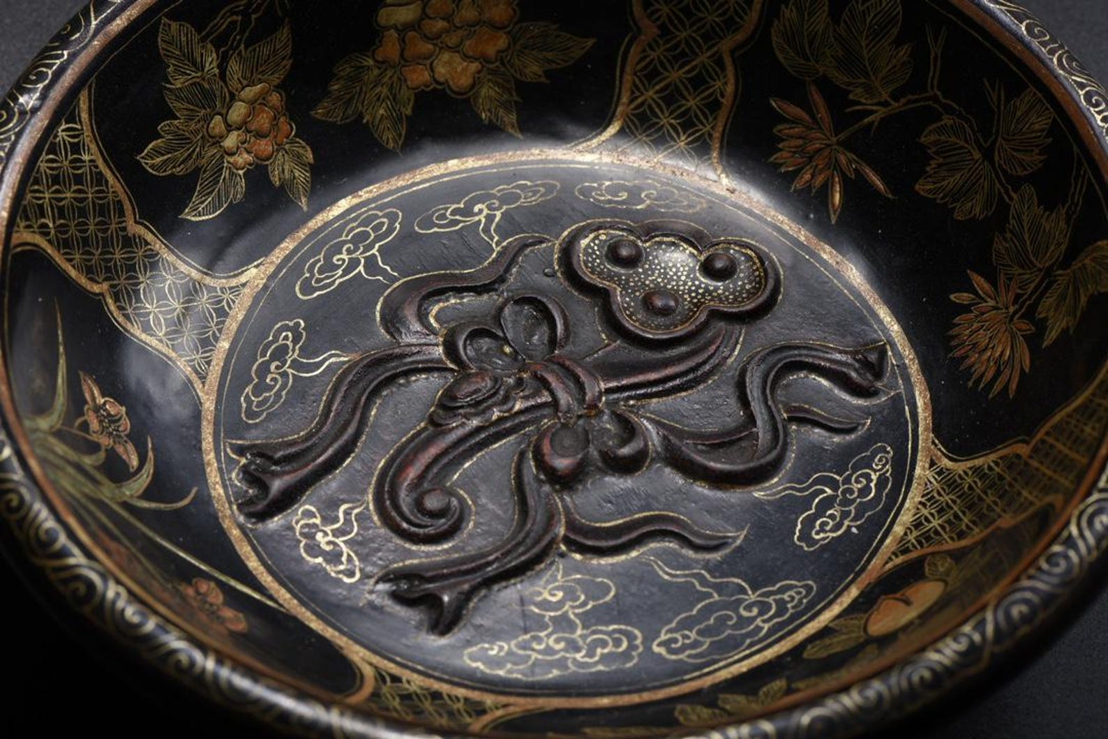 Antique Chinese Lacquer Display Plate: Gilt Relief Asian Art - Etsy