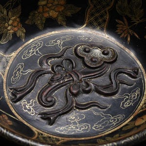 Antique Chinese Lacquer Display Plate: Gilt Relief Asian Art - Etsy