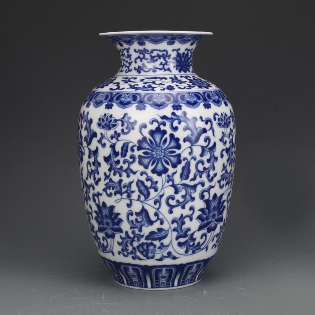 Chinese Antique Blue and White Porcelain Scroll and Branch Floral ...