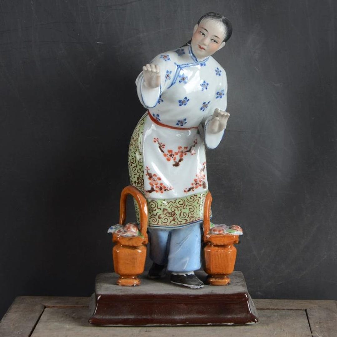 Chinese Porcelain Figurine – Hand-painted Tea Picking Woman, Vintage ...
