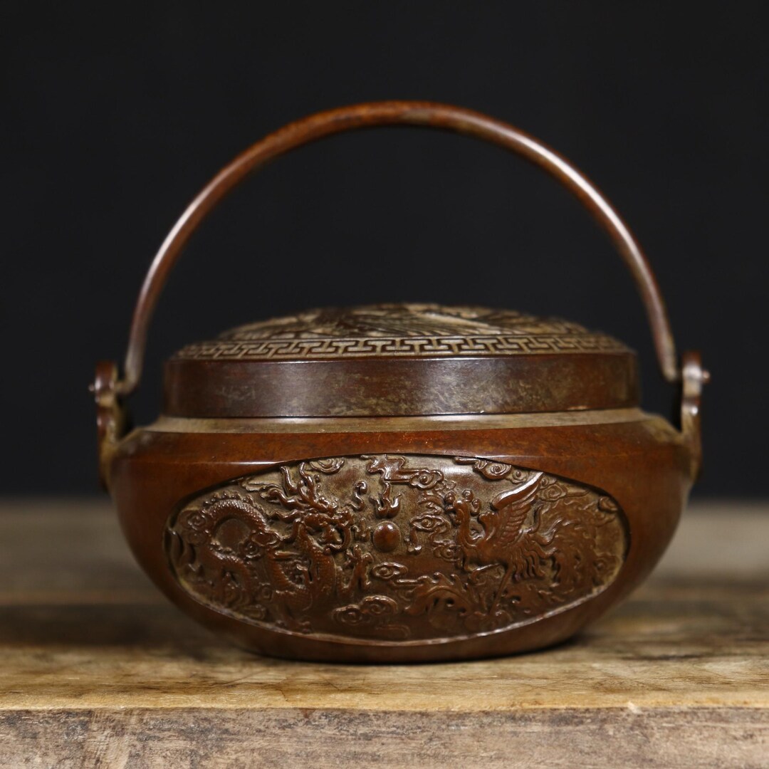 Chinese Pure Copper Antique Suzhou-style Dragon and Phoenix Hand Warmer ...