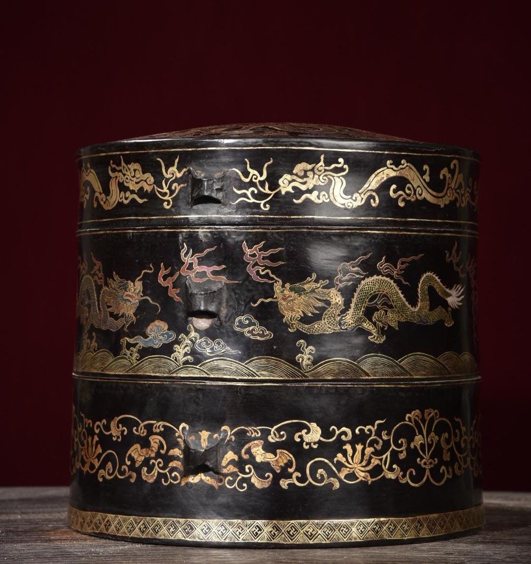 Antique Chinese Lacquer Hat Box: Hand-painted Gold Dragon Decor - Etsy
