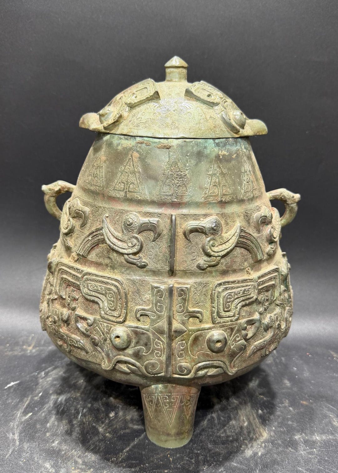 Antique Chinese Bronze Lei Vessel: Archaic Beast & Phoenix Wine Jar - Etsy