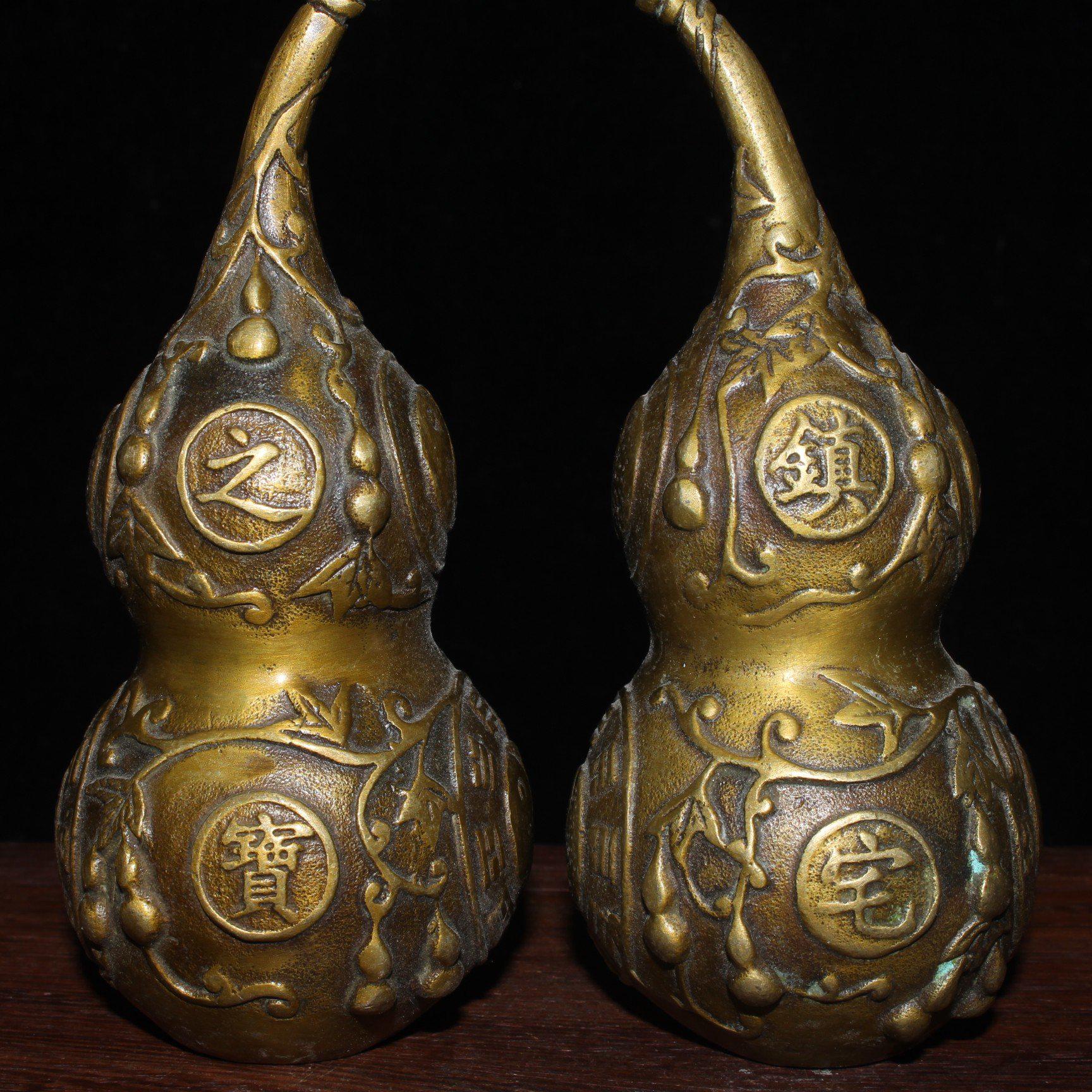 Handcrafted Copper Feng Shui Gourd Pair: Bagua Dragon Design - Etsy