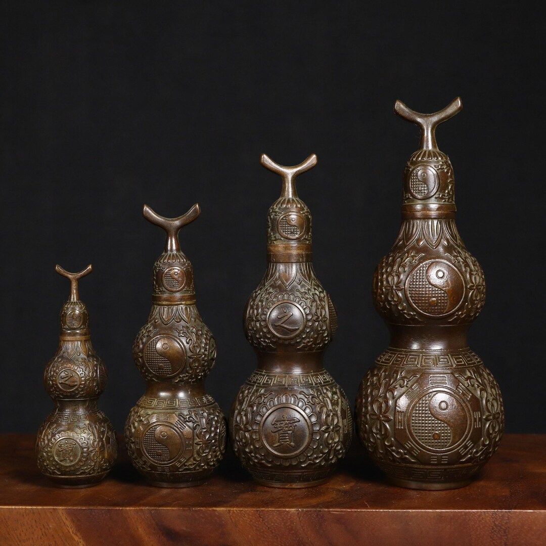 Chinese Antique Handcrafted Pure Copper Daoist Gourds Eight Trigrams ...