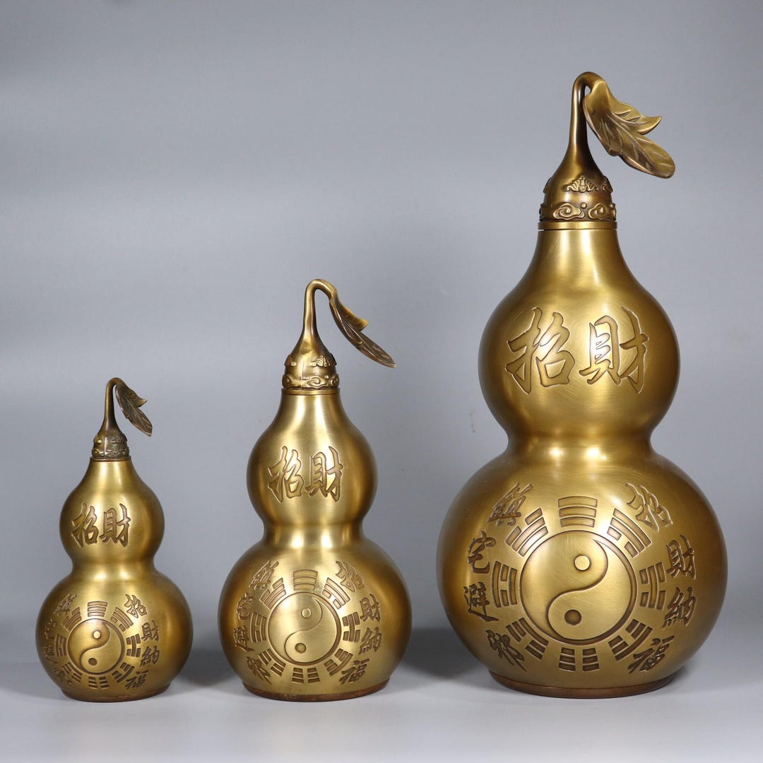 Chinese Antique Handcrafted Pure Copper Daoist Gourds Eight Trigrams ...