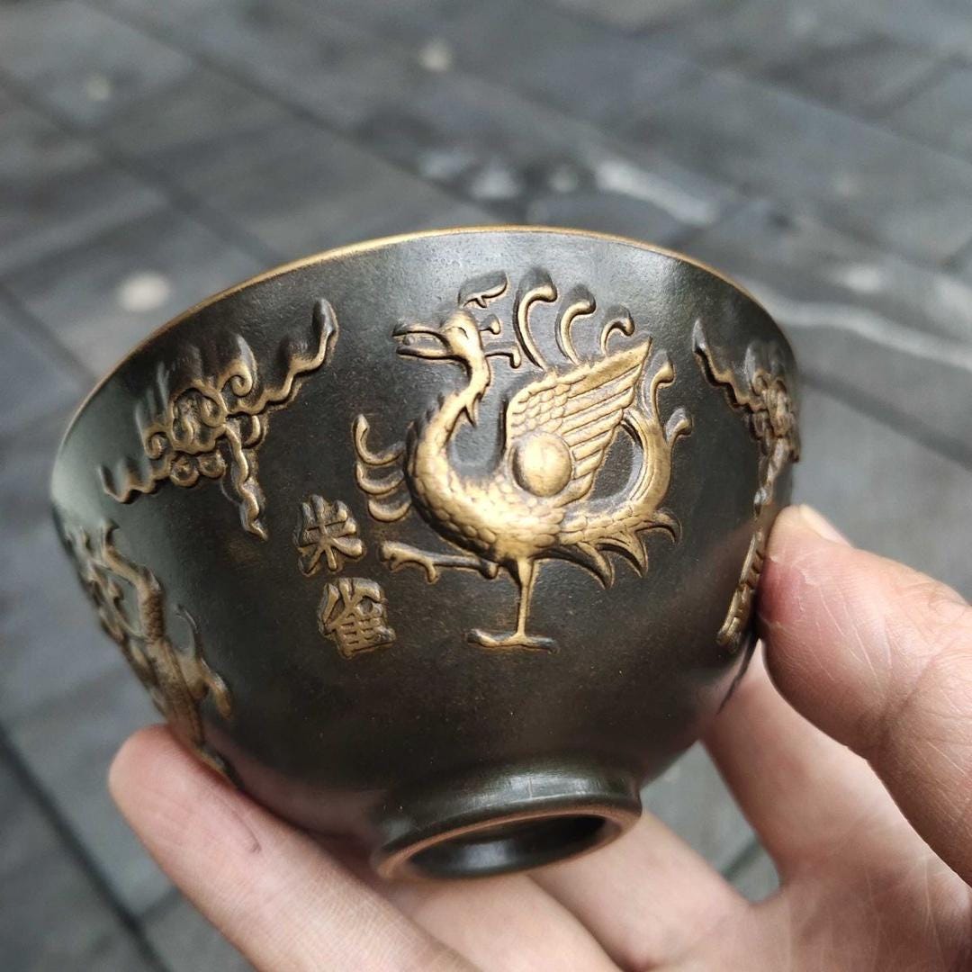 Chinese Antique Copper Four Sacred Beasts Buddhist Bowl A Powerful ...