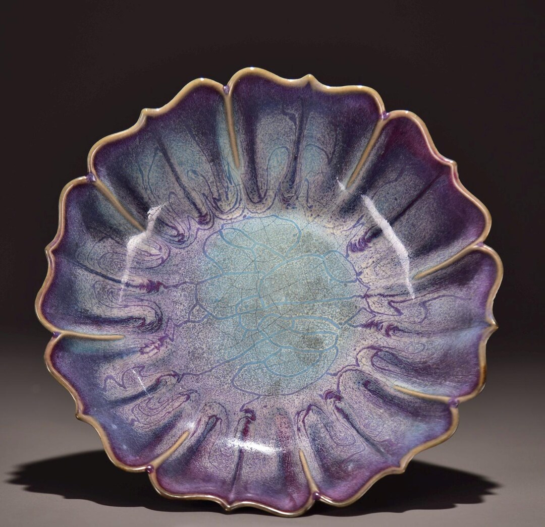Antique Chinese Jun Kiln Plate, Fonghua Mark, Rose Purple Glaze, Petal ...