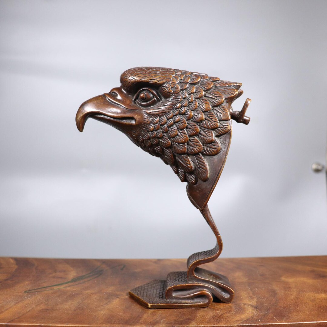 Chinese Antique Pure Copper Eagle Head Feng Shui Home Décor Ornament ...