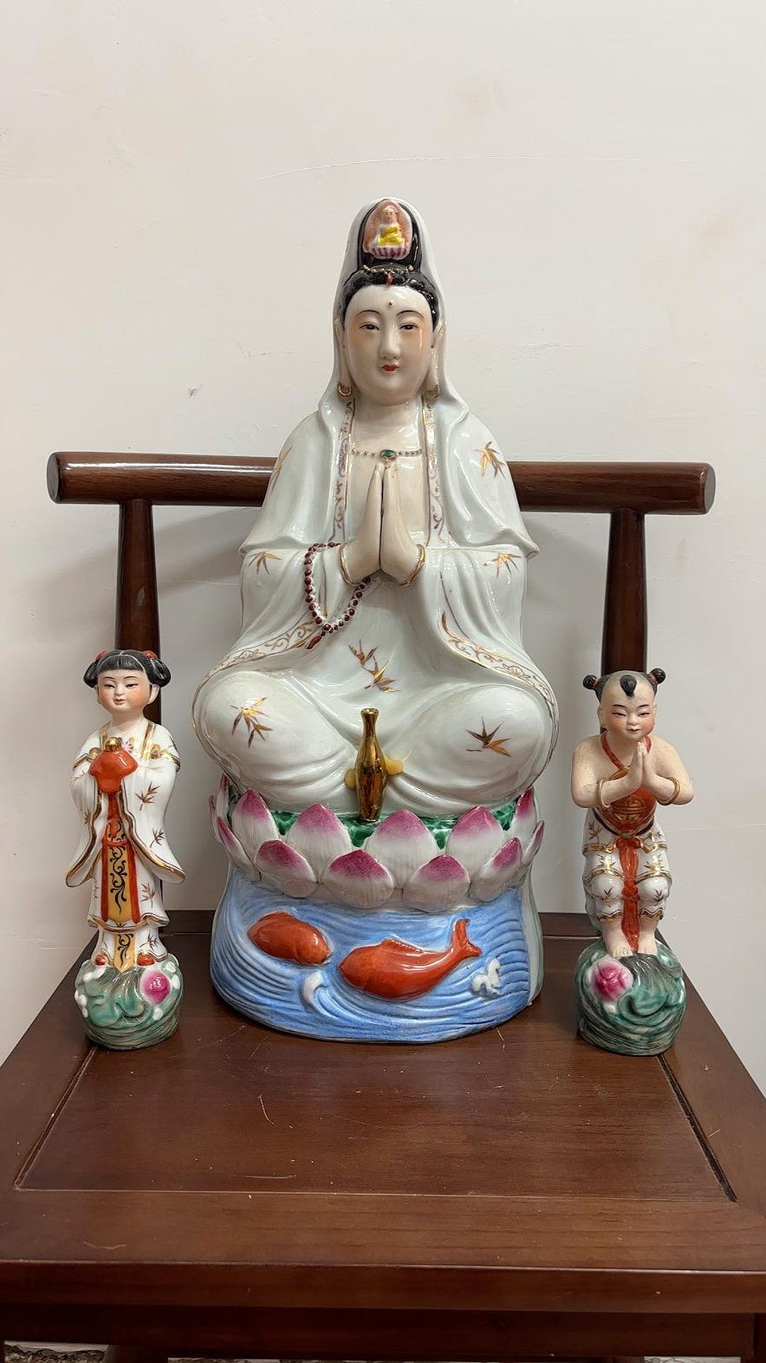 Chinese Antique Hand-painted Ceramic Statue of Guanyin Bodhisattva ...