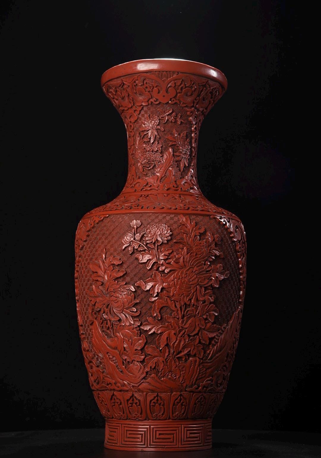Antique Chinese Cinnabar Lacquer Scholar Vase, Extra Large Hand-carved ...