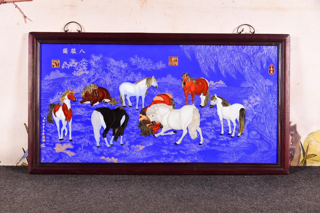 Chinese Antique Mahogany Inlaid Blue Enamel With Gold Wire Porcelain ...