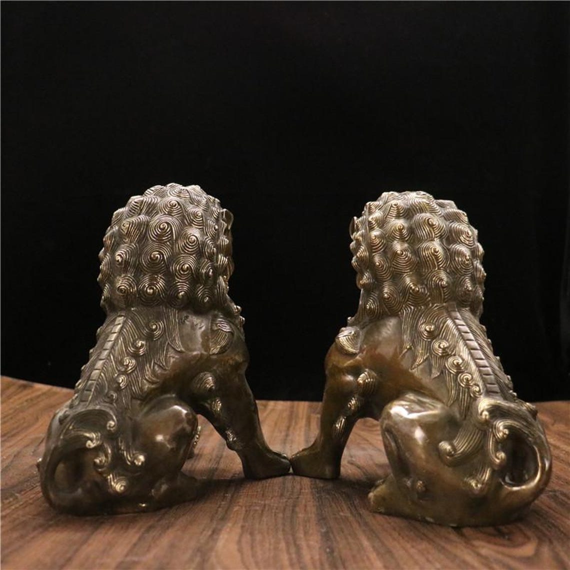 Antique Copper Lion Statues Pair: Chinese Feng Shui Decor - Etsy