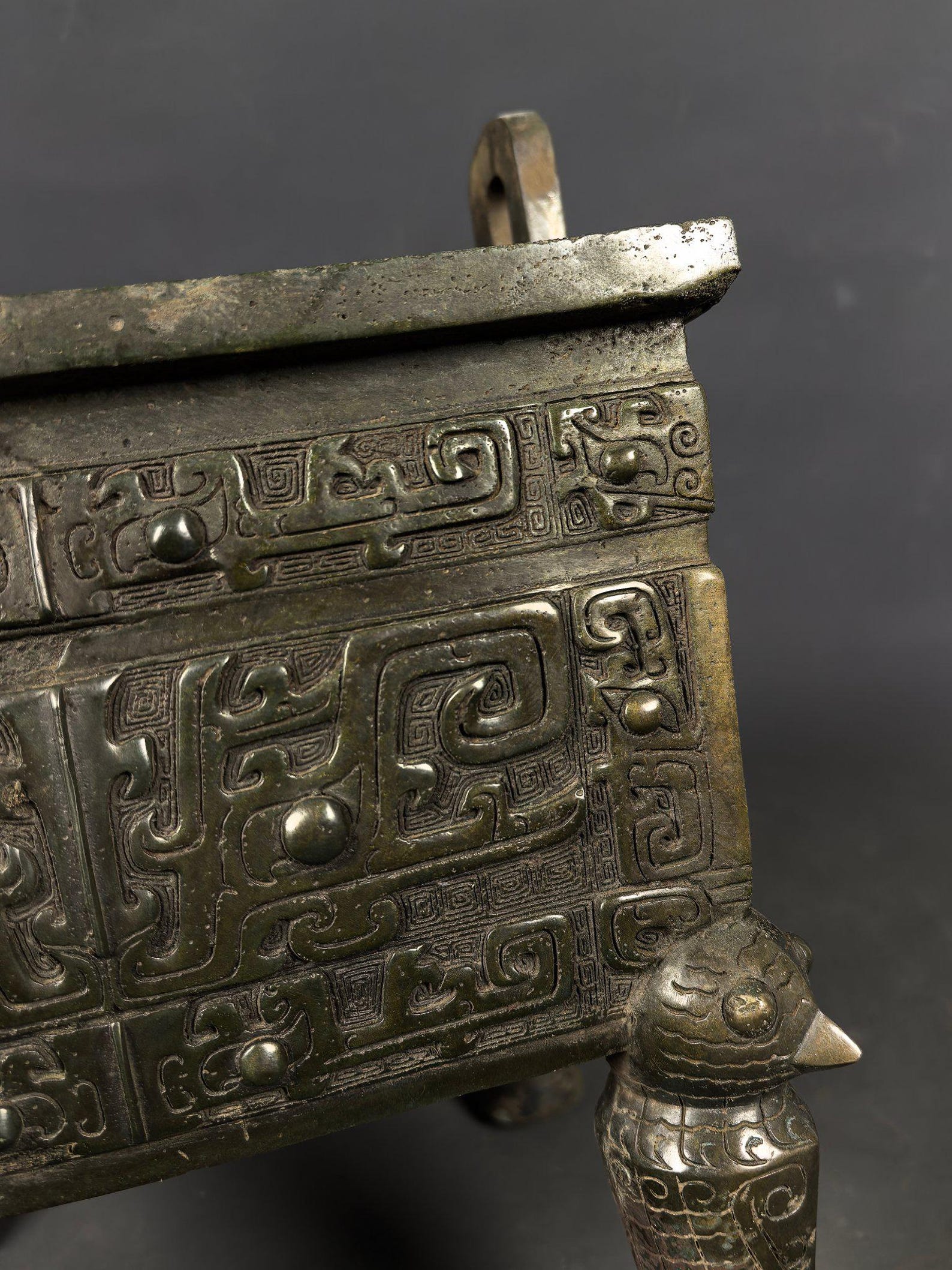 Ancient Chinese Bronze Ding Vessel | Beast Mask Motif Ritual Tripod - Etsy