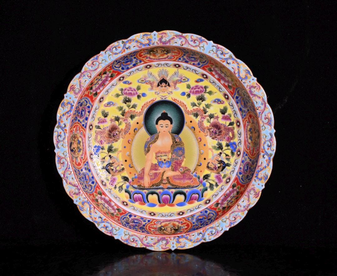 Chinese Antique Qing Dynasty Qianlong Enamel Thangka Guanyin Pattern ...