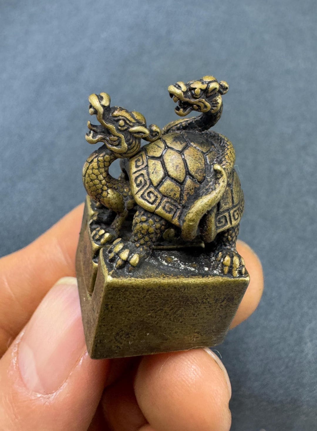 Vintage Bronze Xuanwu Seal | Dragon Turtle Figurine Stamp | Four Divine ...