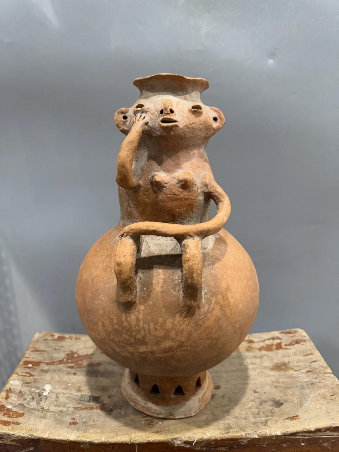 Chinese Antique Neolithic Qijia Culture Pottery Human Face Pot Jar Tank ...