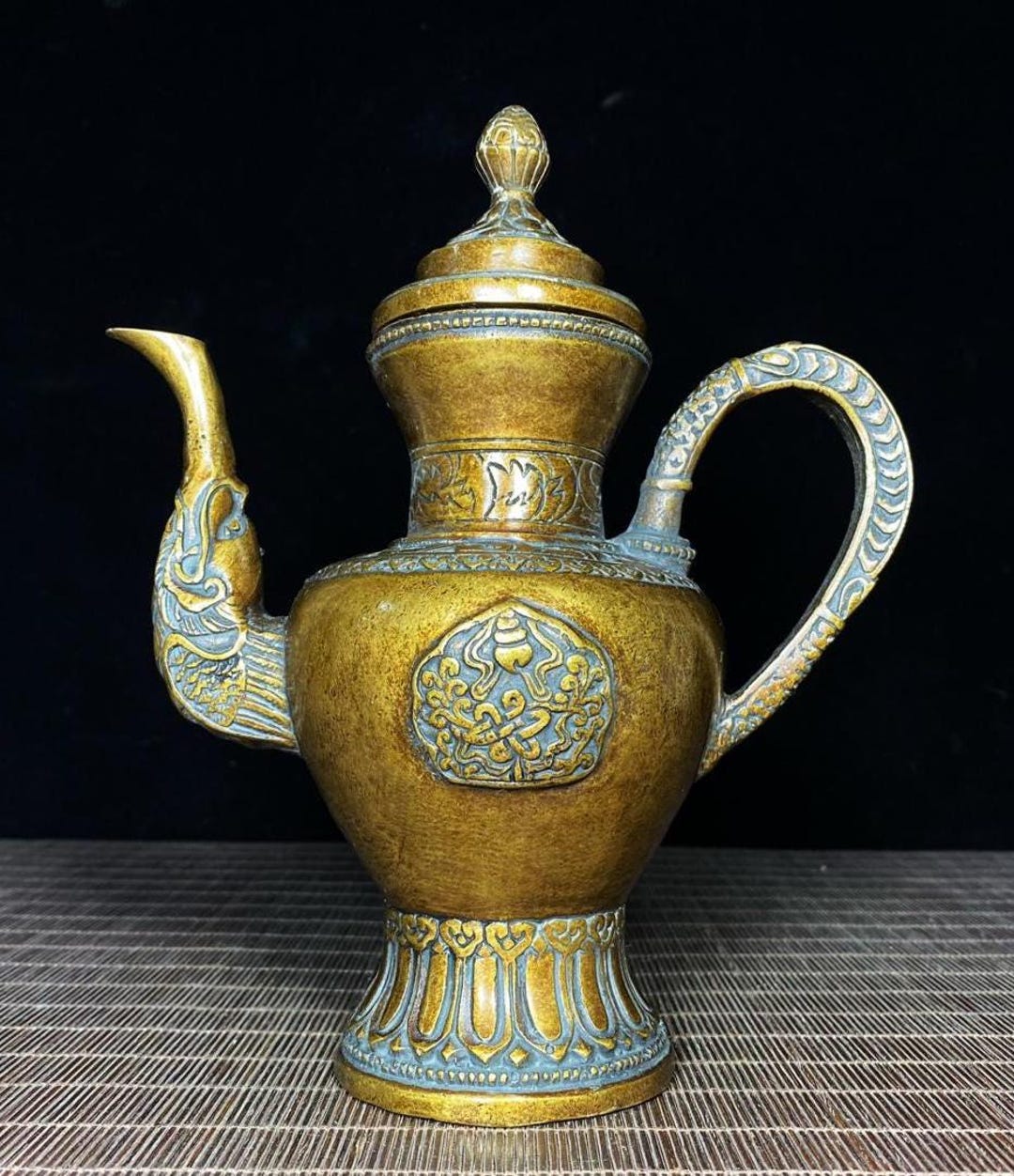 Vintage Tibetan Brass Ritual Ewer | Handcrafted Copper Alloy Pitcher ...