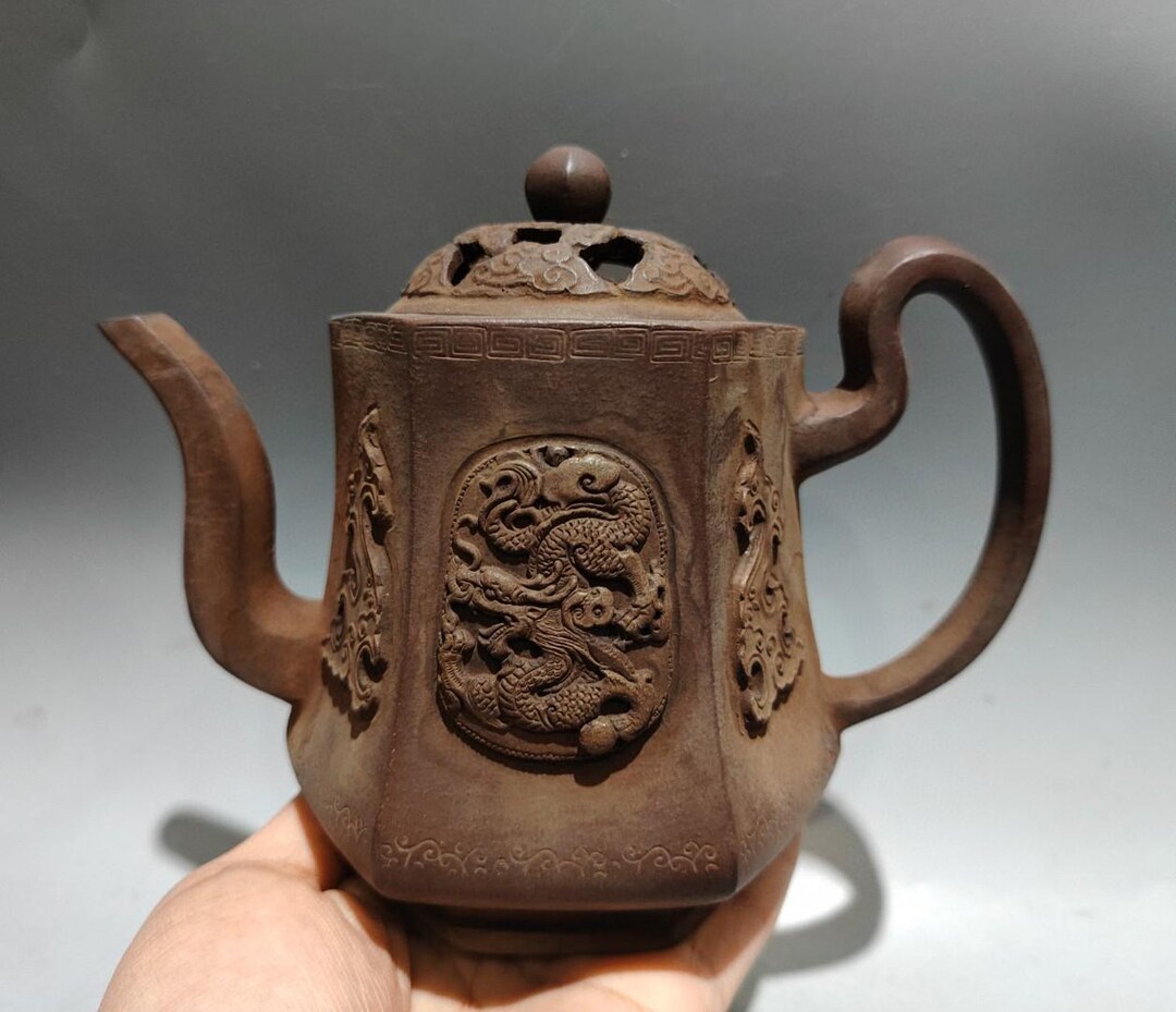 Intage Yixing Zisha Teapot | Handcrafted Hexagonal Openwork Dragon ...