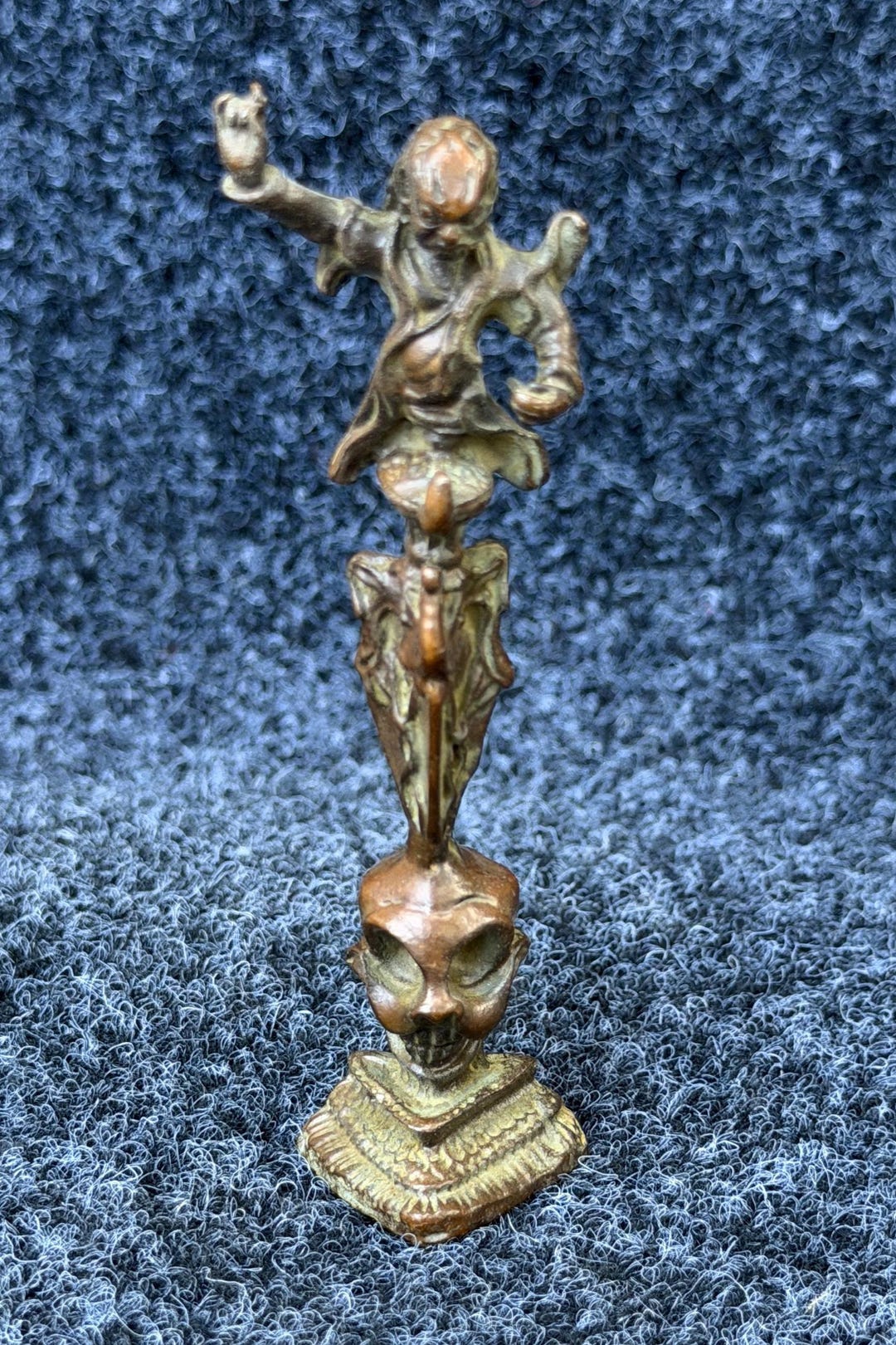 Vintage Tibetan Bronze Vajra Dorje – Buddhist Guardian Figure on Skull ...