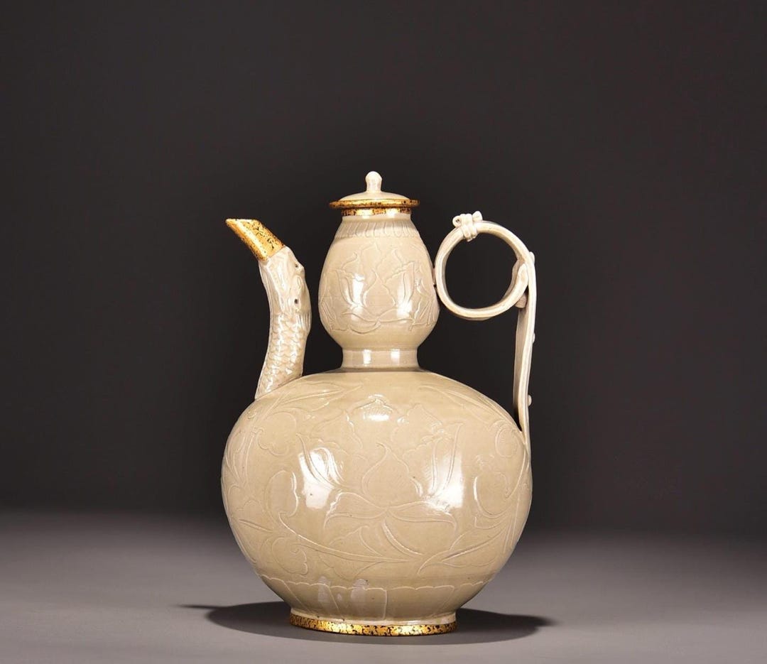 Collector's Treasure Ding Kiln Ware Ewer With Gilded Rim & Floral Motif ...
