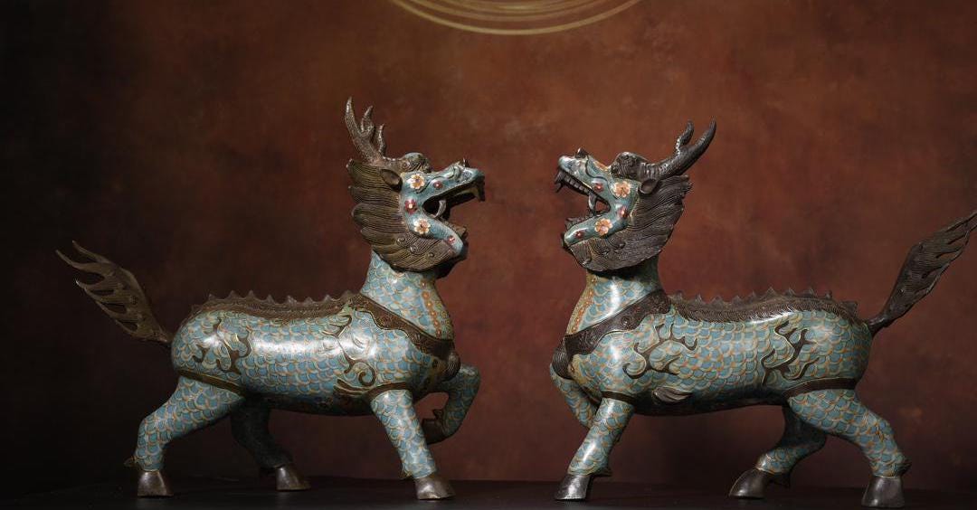 Chinese Antique Collection Large-size Cloisonné Qilin Statues (pair ...